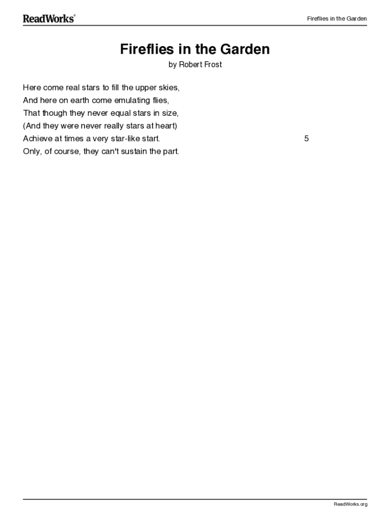 Fillable Online Discuss the poem "Fireflies in the Garden" by Robert ...