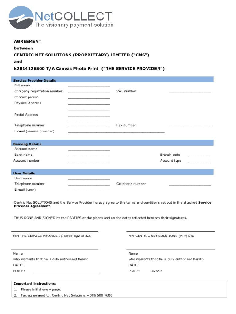 Fillable Online NetCOLLECT Service Provider Agreement Fax Email Print - pdfFiller