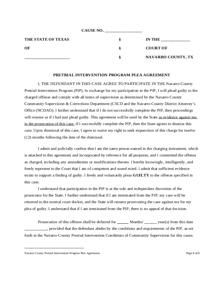 Pretrial Intervention Plea agreement - Navarro County Doc Template ...