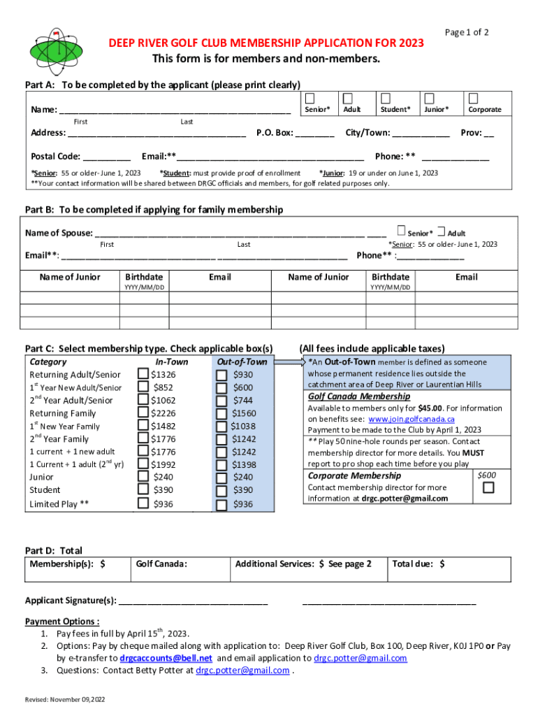 Fillable Online DEEP RIVER GOLF CLUB MEMBERSHIP APPLICATION FOR ... Fax ...