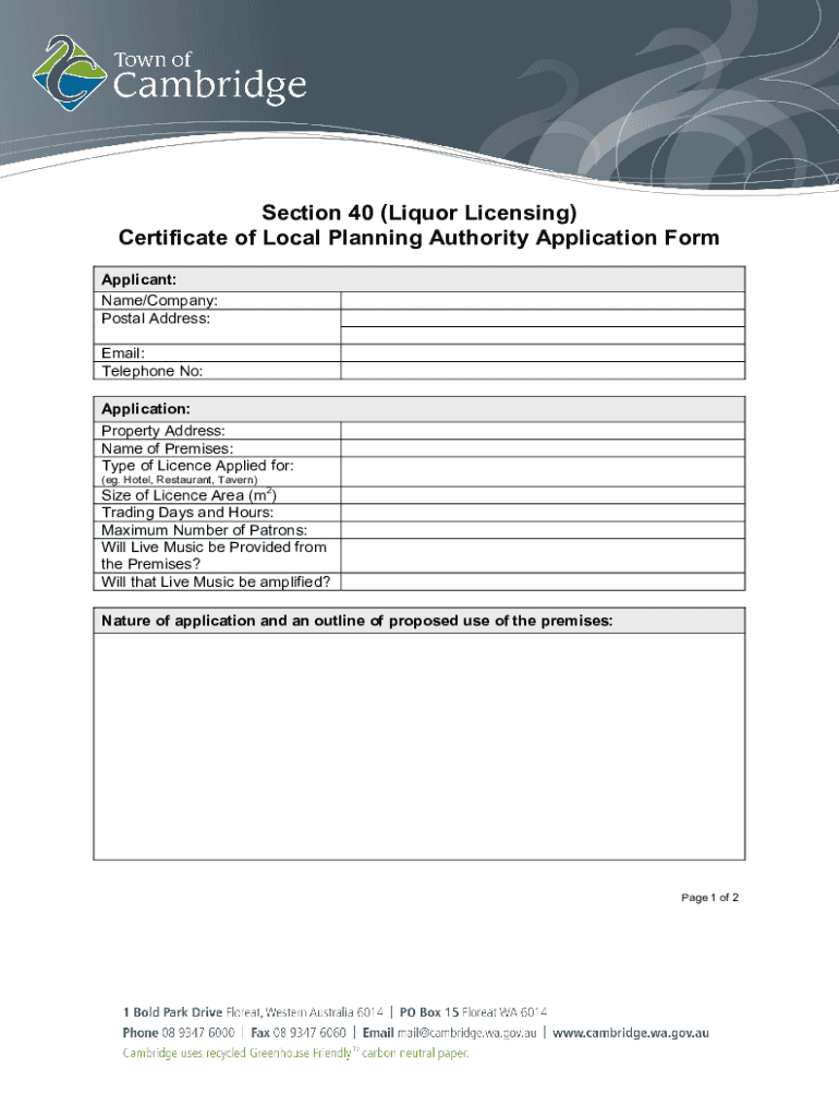 Fillable Online Section 40 (Liquor Licensing) Certificate of Local ...