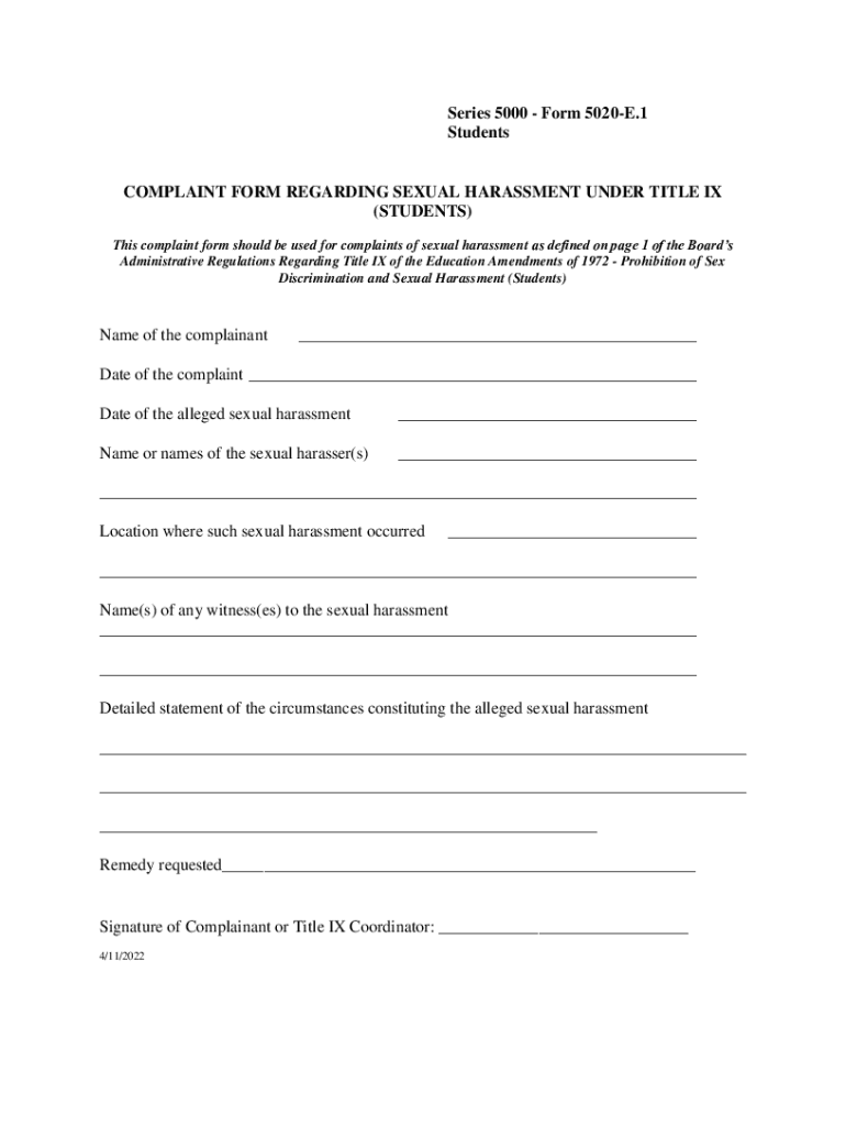 Fillable Online Series 5000 - Form 5020-E.1 Students COMPLAINT ... Fax ...