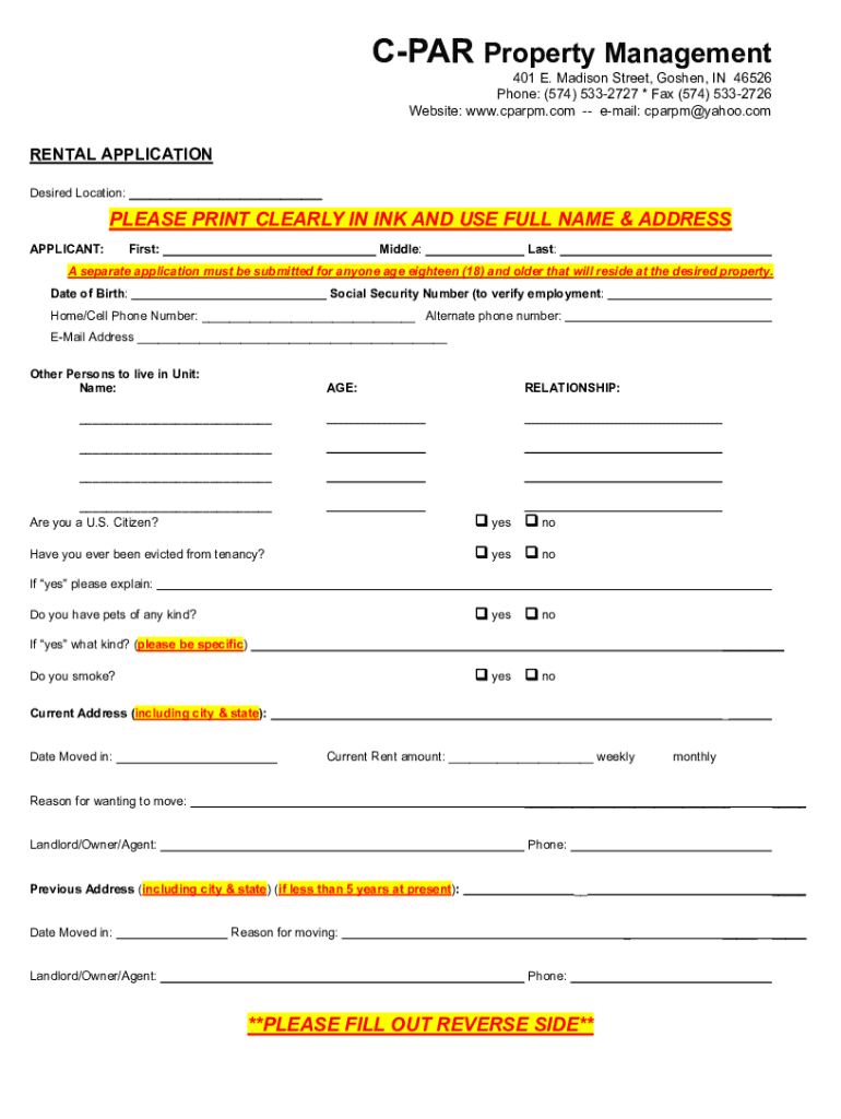 Fillable Online C-PAR Property Management Rental Application.doc Fax ...