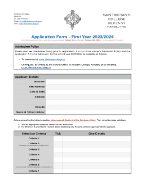 Fillable Online Application Form - First Year 2023-2024 Fax Email Print ...