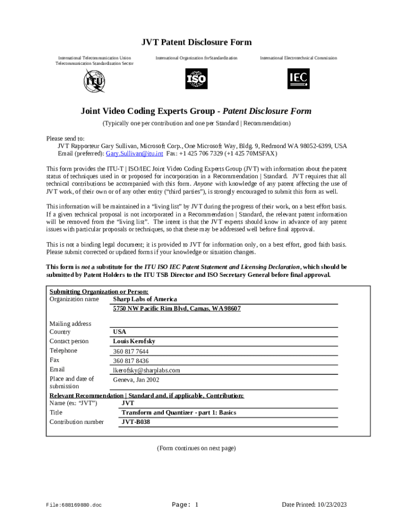 JVT Patent Disclosure Doc Template | pdfFiller