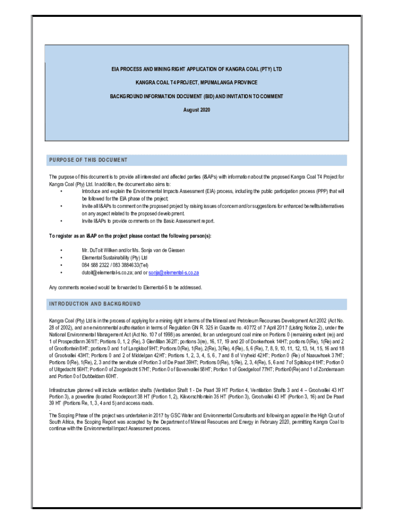 Fillable Online eia process and mining right application of kangra coal (pty ... Fax Email Print ...