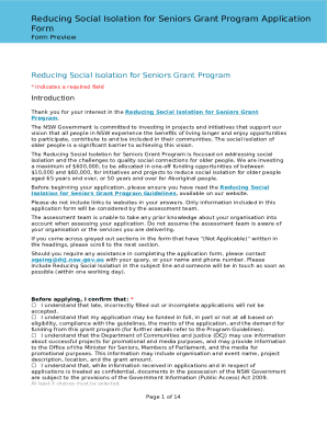 Fillable Online Reducing Social Isolation for Seniors Grant Program ...