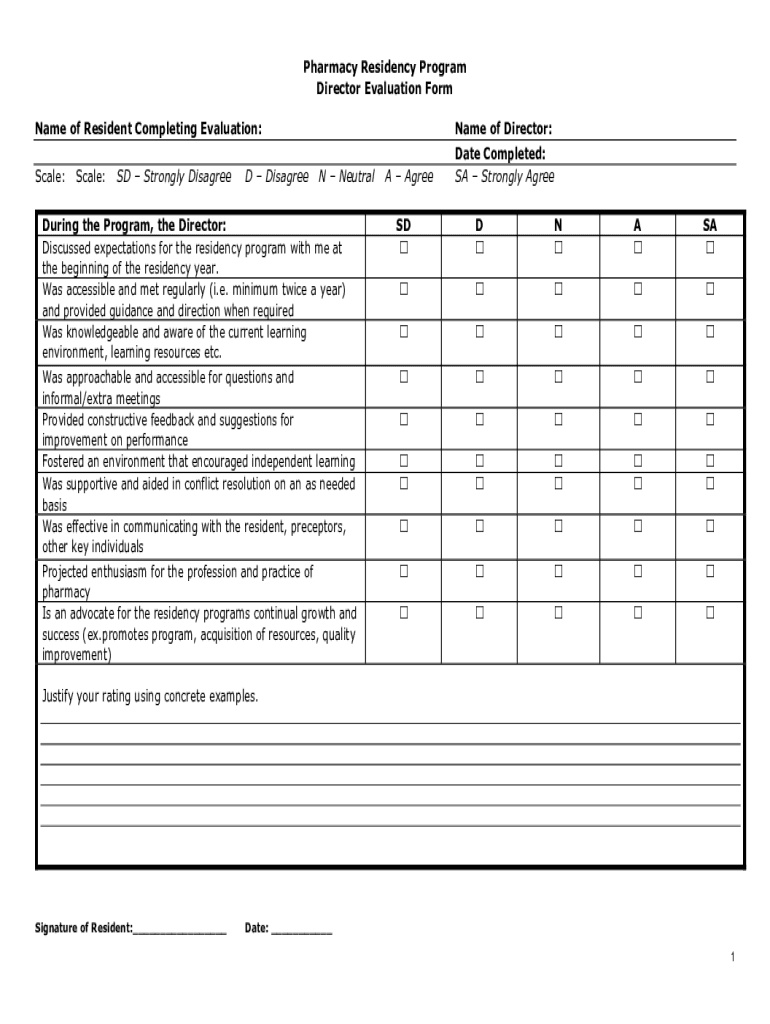 Fillable Online Pharmacy Residency Program Director Evaluation Form Fax ...