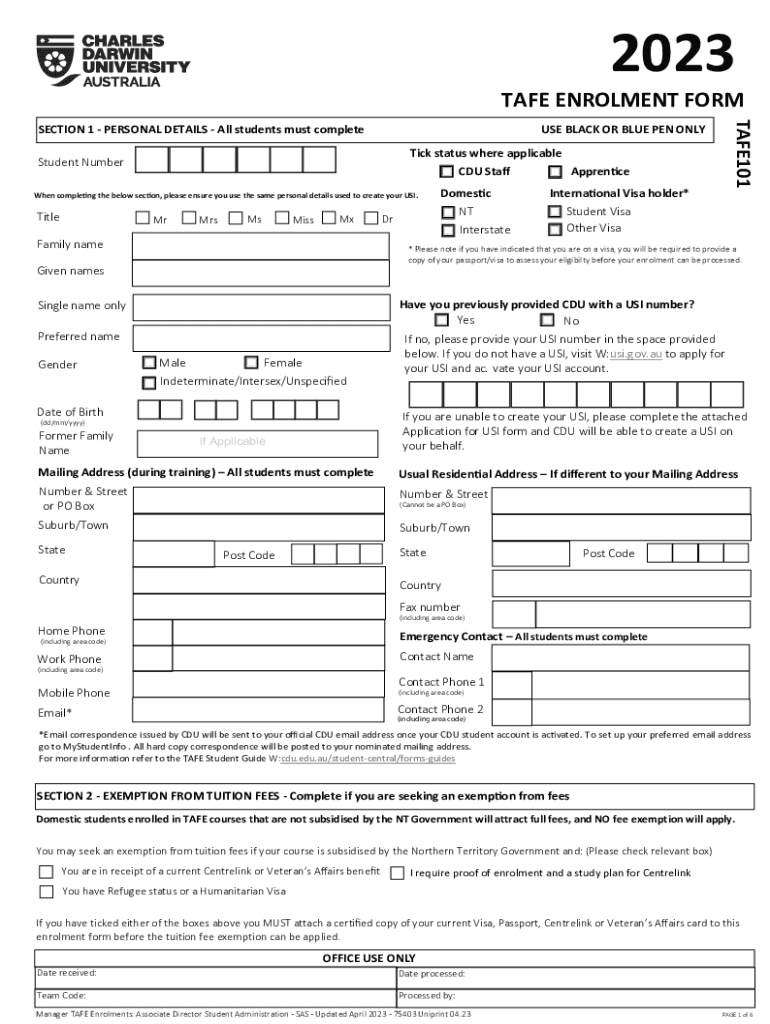 Fillable Online TAFE ENROLMENT FORM Fax Email Print - pdfFiller