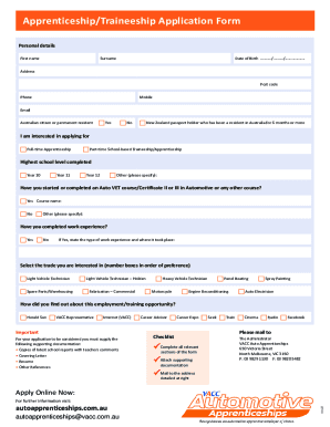 Fillable Online Apprenticeship/Traineeship Application Form Fax Email Print - pdfFiller