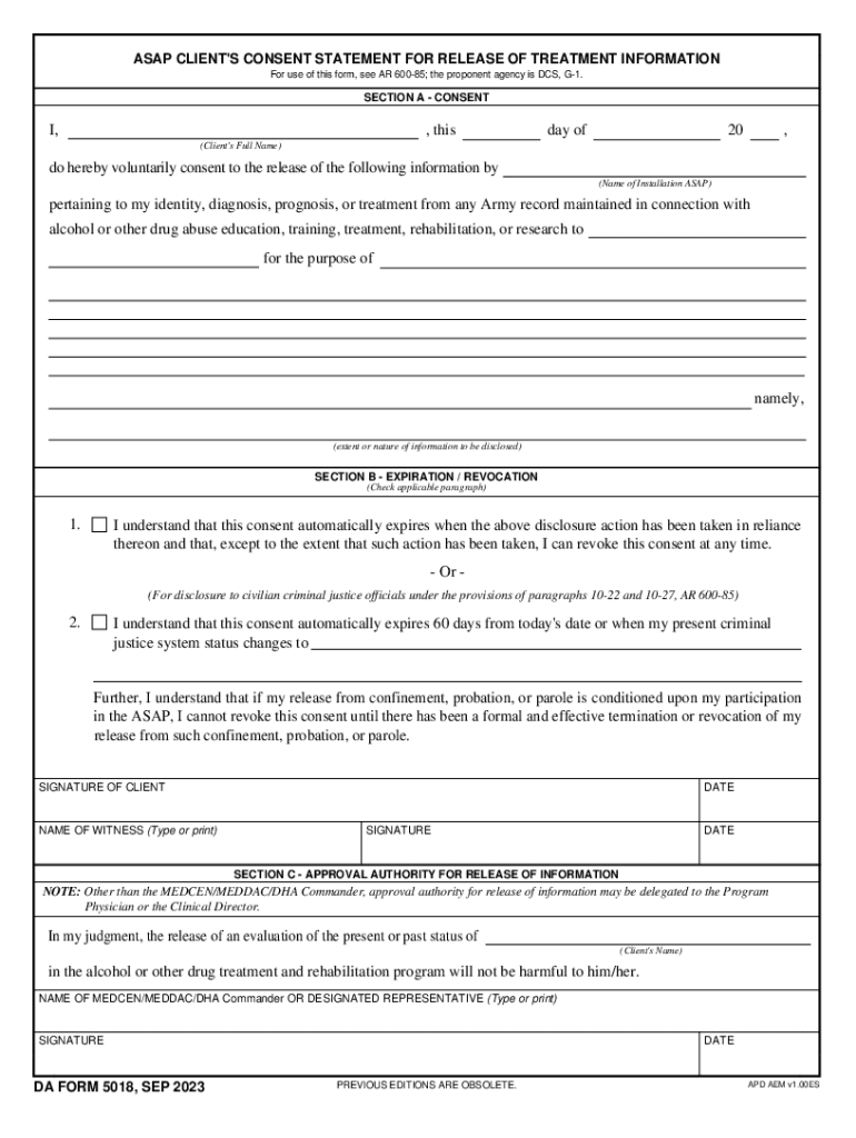 Fillable Online armypubs army asap client's consent statement for ...