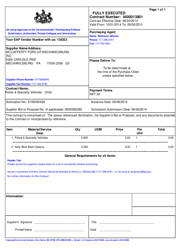 Fillable Online FULLY EXECUTED Contract Number: 4400013801 Fax Email ...