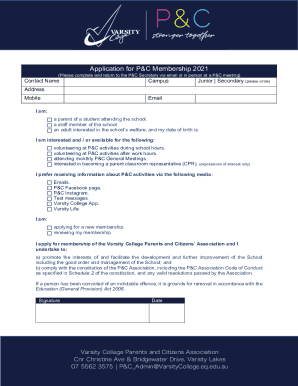 Fillable Online varsitycollege eq edu Varsity College P&C Membership ...