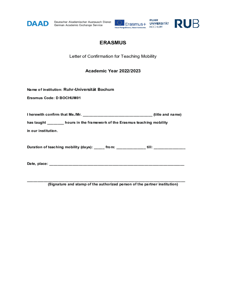 Fillable Online 5Letter of confirmation for Teaching Mobility (STA) Fax Email Print - pdfFiller