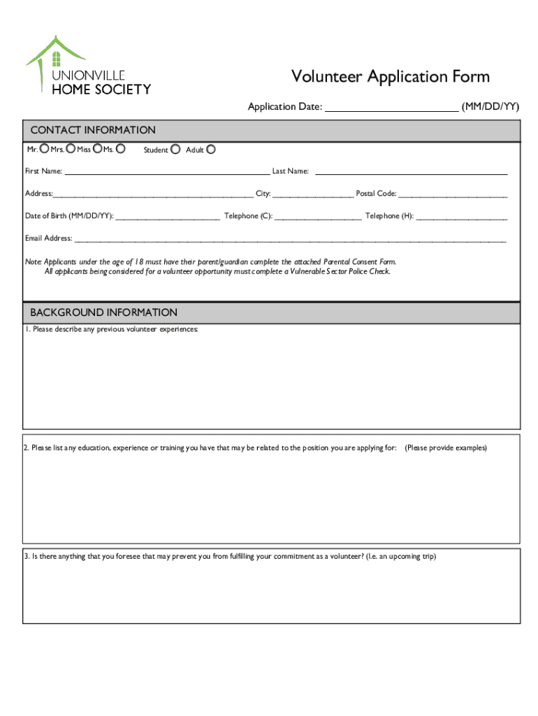Fillable Online Volunteer Application Form: Winter 2022-2023 Fax Email Print - pdfFiller