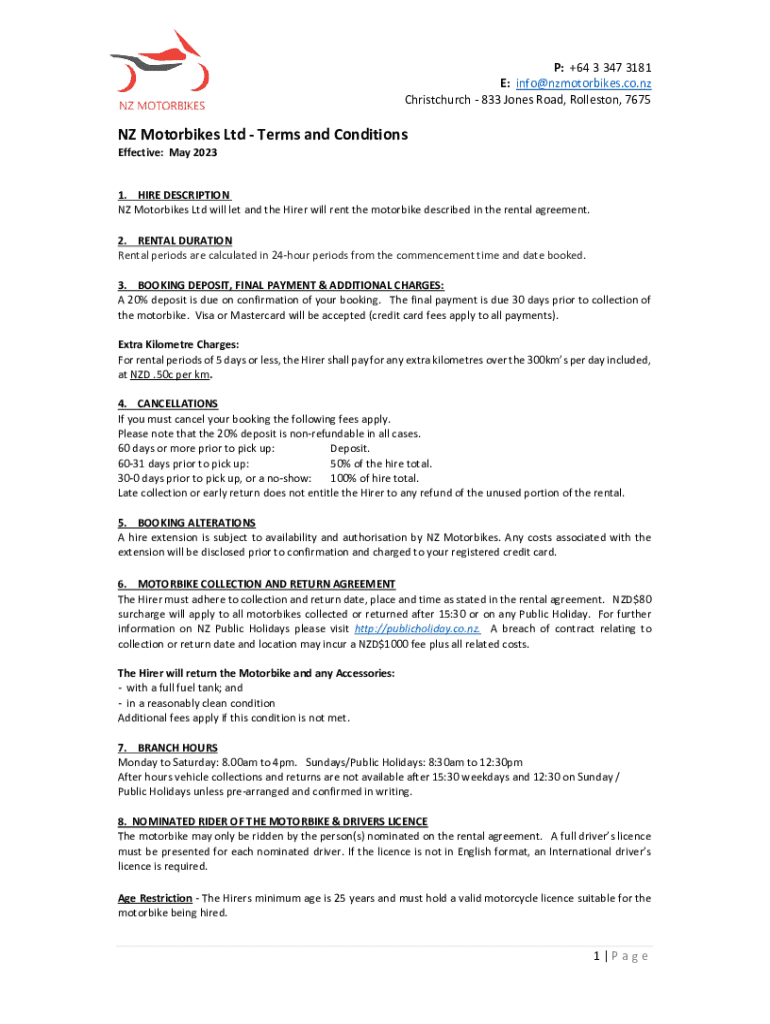 Fillable Online Terms and Conditions - NZ Motorbikes Ltd Fax Email Print - pdfFiller