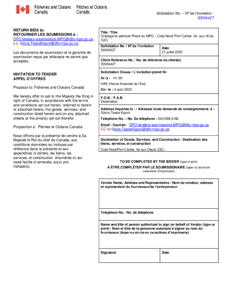 Remplissable En Ligne Solicitation No. N de l'invitation : 30004427 RETURN BIDS to Fax Email ...