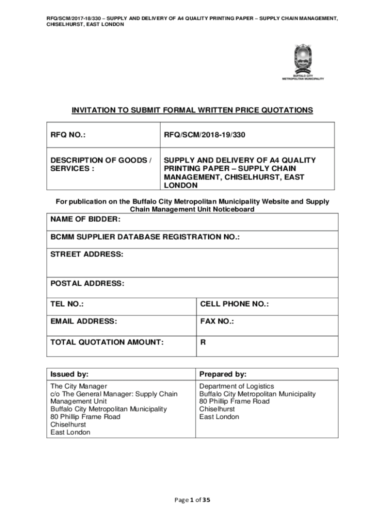 Fillable Online RFQ/SCM/2017-18/330 SUPPLY AND DELIVERY OF A4 QUALITY ...