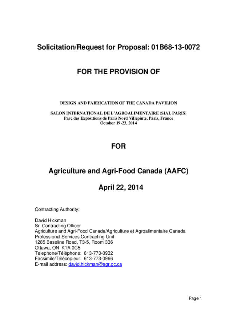 Fillable Online Solicitation/Request for Proposal: 01B68-13-0072 FOR ...