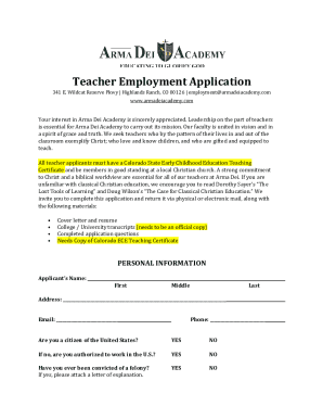 Fillable Online Teacher Employment Application 341 E. Wildcat Reserve ...