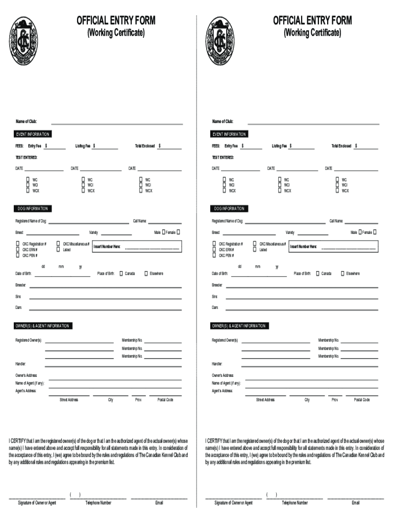 Fillable Online CKC Working Certificate test rules and Regulations ...