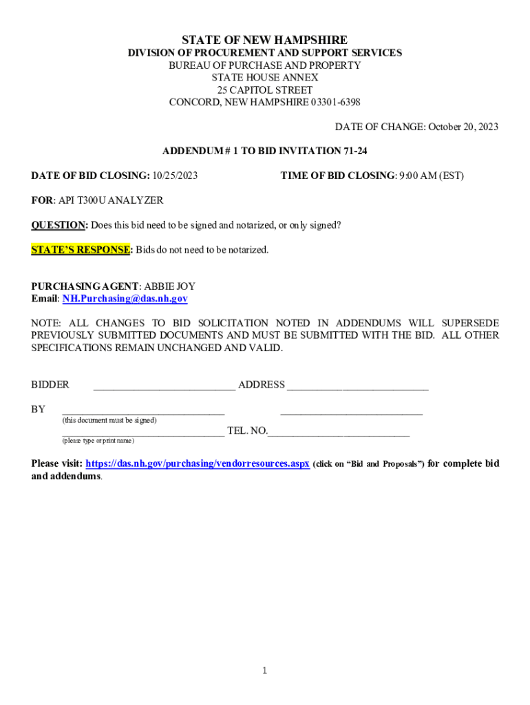 Fillable Online ADDENDUM # 1 TO BID INVITATION 71-24 Fax Email Print ...