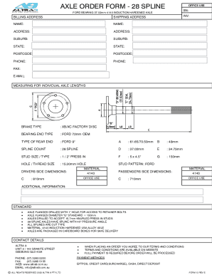 Fillable Online AXLE ORDER FORM - 28 SPLINE Fax Email Print - pdfFiller