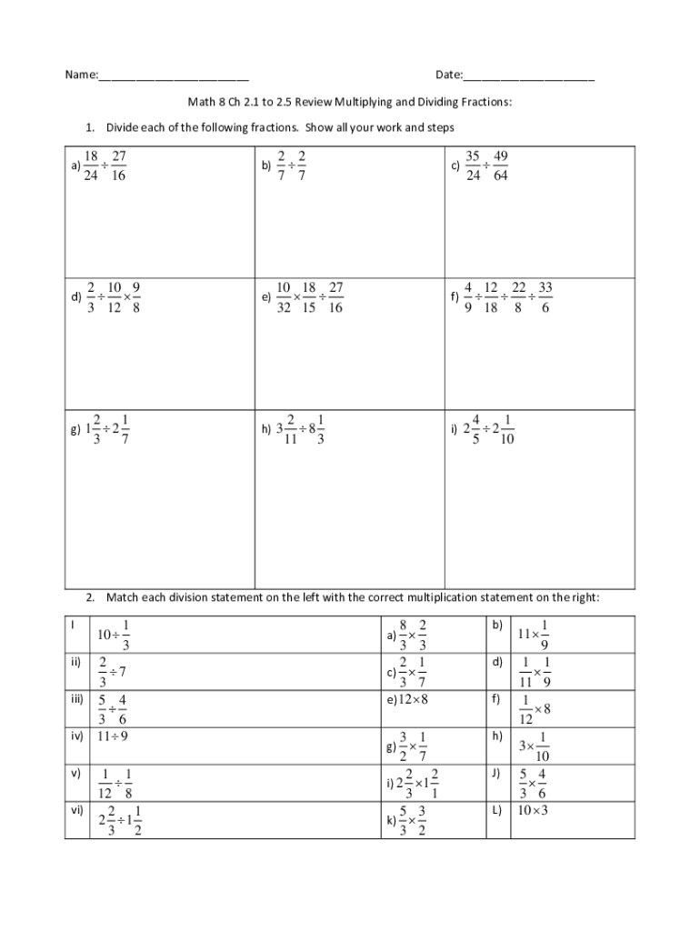 Fillable Online Multiplying and Dividing Proper and Improper Fractions ...