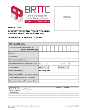 Fillable Online bunbury regional trade training centre application form 2024 Fax Email Print ...
