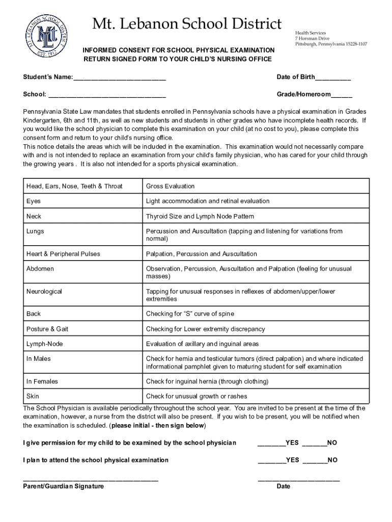 Fillable Online Physical Exams - Pennsylvania Department of Health - PA ...