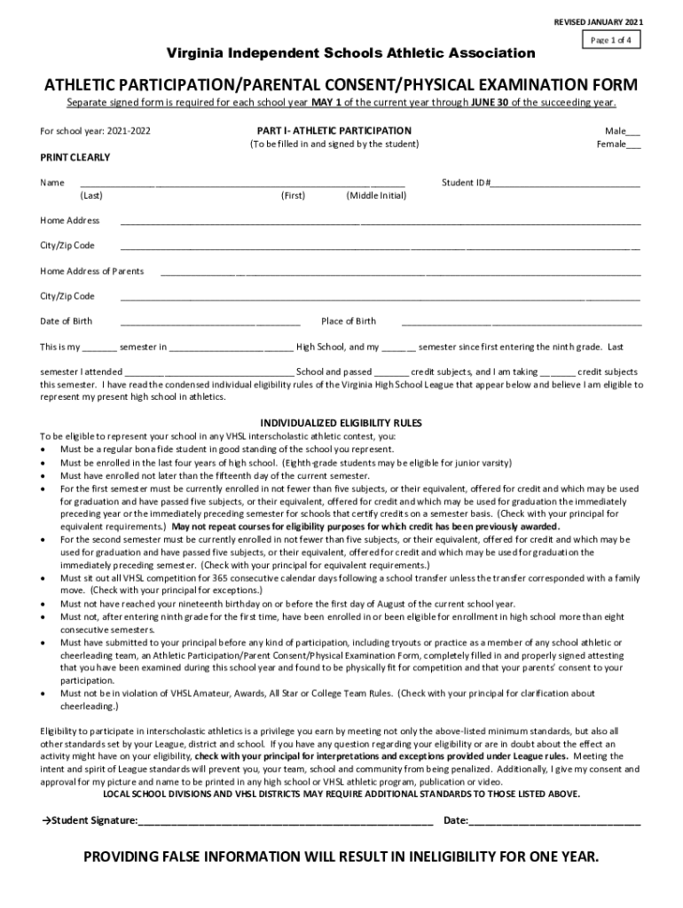 Fillable Online Fillable Form 1: Athletic Participation/Parental Consent ... Fax Email Print ...