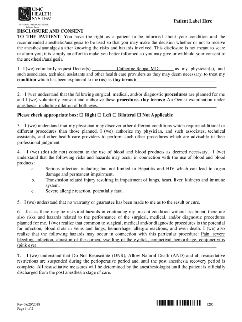 Fillable Online the anesthesia/analgesia after knowing the risks and ...
