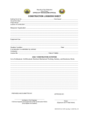 Fillable Online CONSTRUCTION LOGBOOK SHEET Fax Email Print - pdfFiller