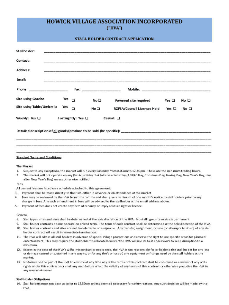 Fillable Online Howick Market Stallholder Application Fax Email Print - pdfFiller
