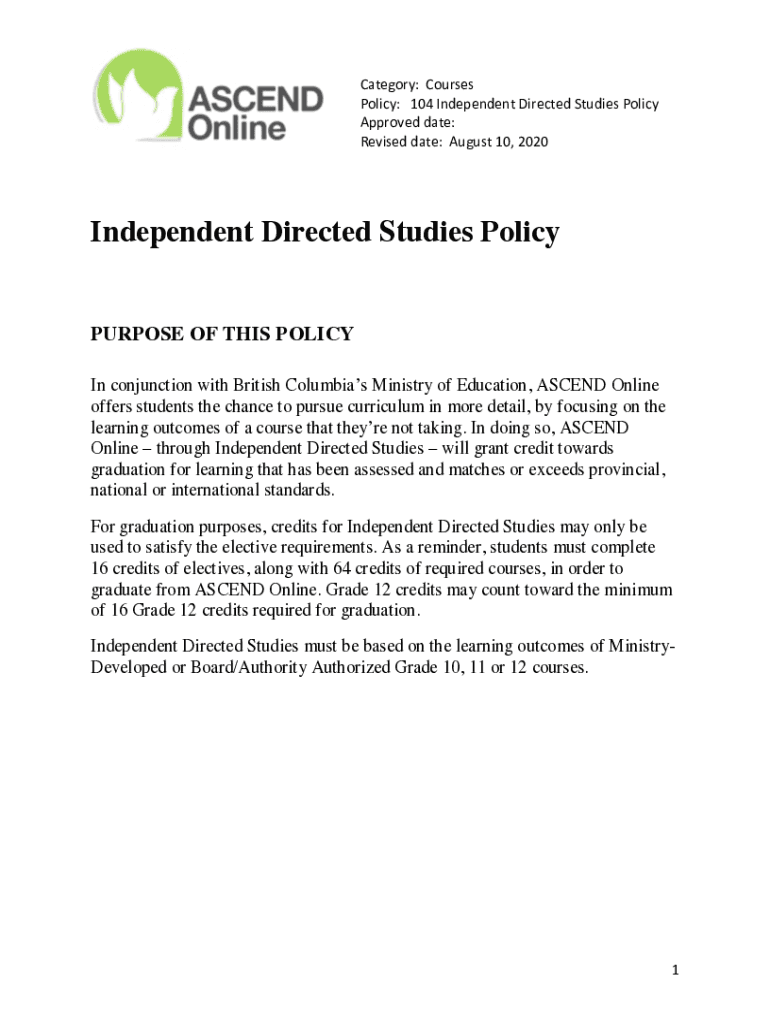 Fillable Online Independent Directed Studies Policy - ASCEND Online Fax ...
