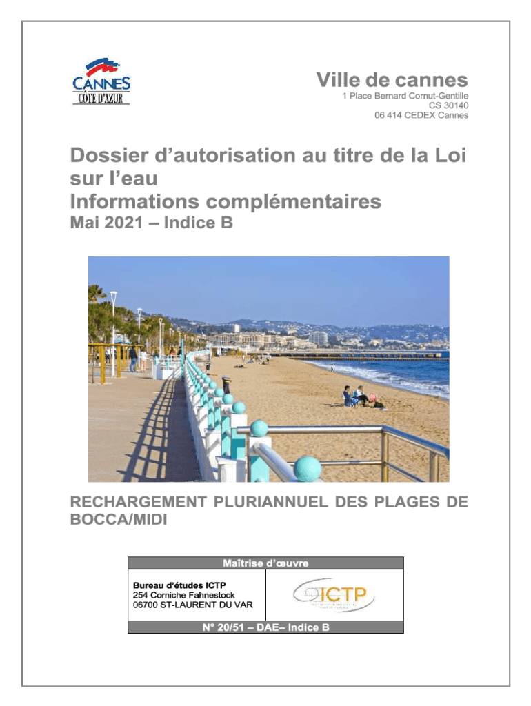 Remplissable En Ligne Dossier d'autorisation suppltive au titre de la loi sur l'eau ... Fax ...