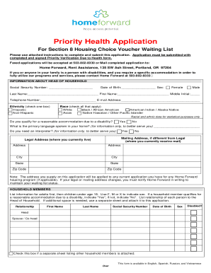 Fillable Online Priority Health Application - For Section 8 Housing ...