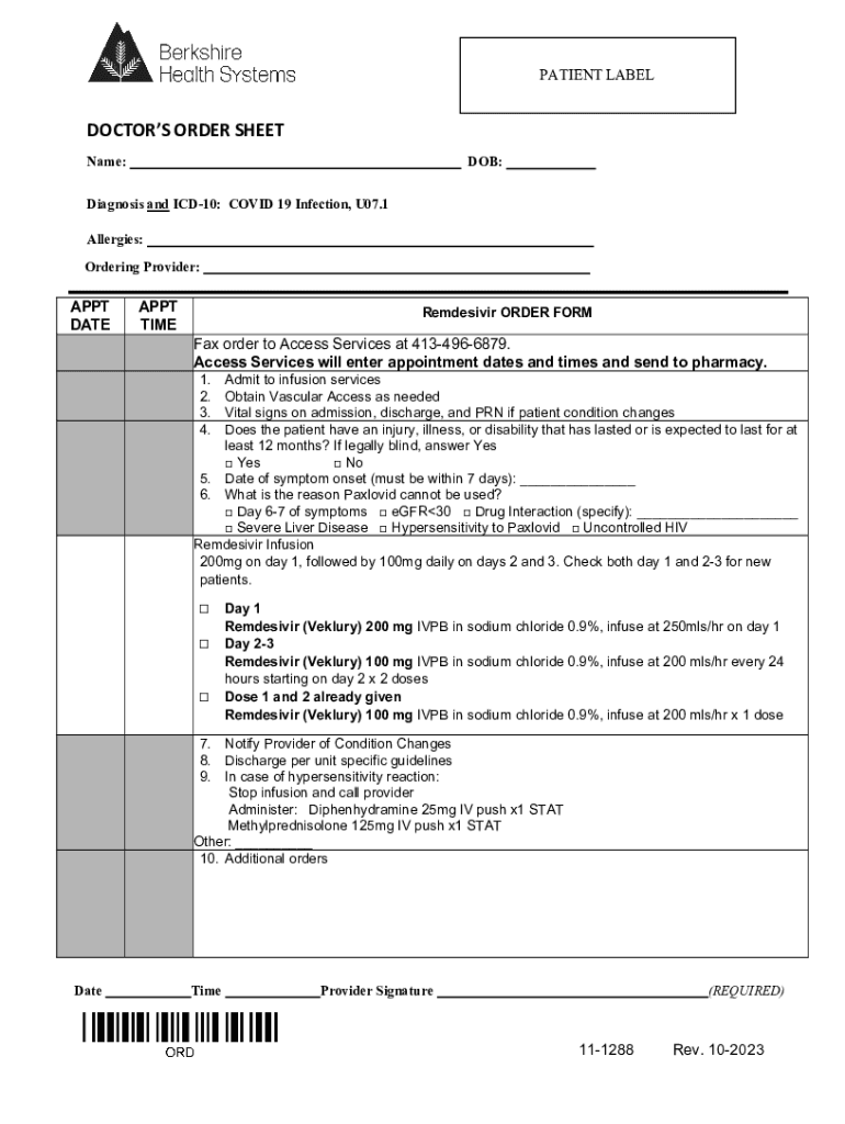 Fillable Online DOCTOR'S ORDER SHEET Fax Email Print - pdfFiller