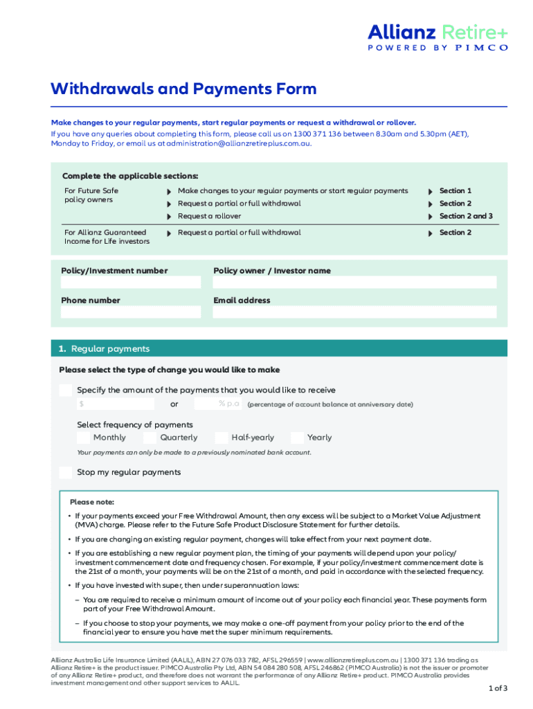 Fillable Online Withdrawals and Payments Form Fax Email Print - pdfFiller