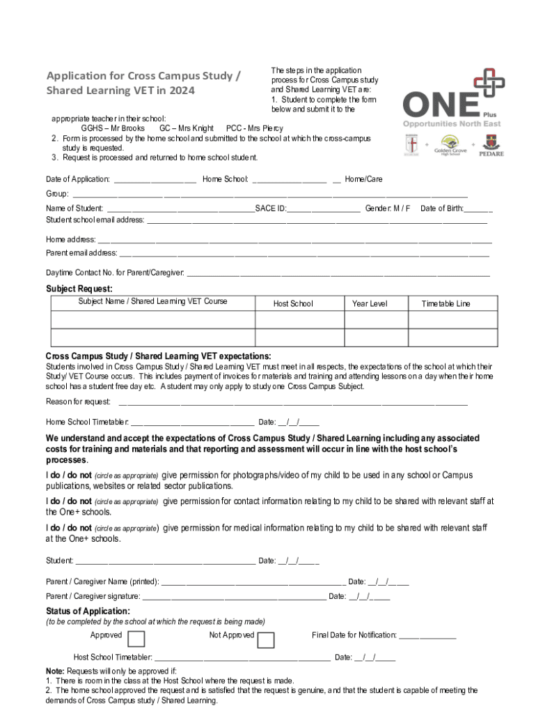 Fillable Online goldengrovehs sa edu 2024 APPLICATION FORM FOR CROSS ...