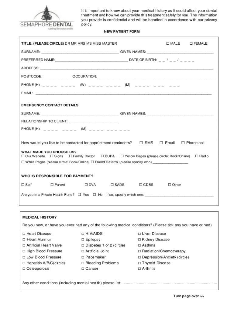 Fillable Online Dental Patients' Medical Information Disclosure and ...