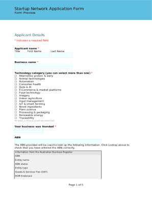 Fillable Online Startup Network Application Form Fax Email Print ...