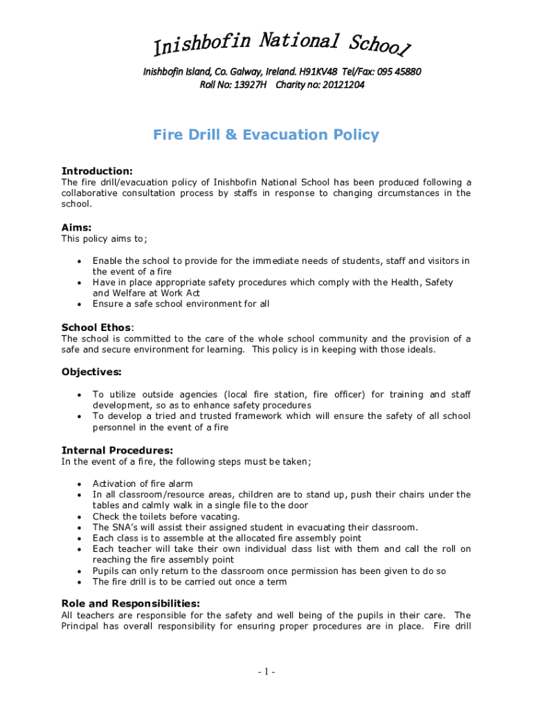 Fillable Online Fire Drill & Evacuation Policy - Inishbofin National ...