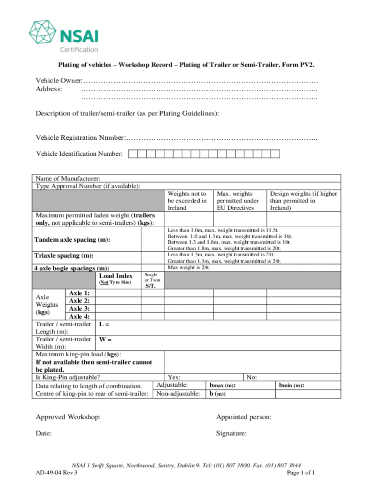 Fillable Online Plating of Trailer or Semi-Trailer. Form PV2. Fax Email ...