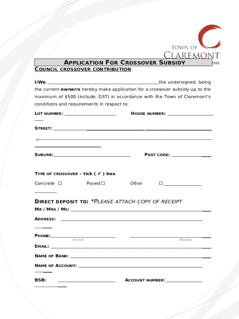 Application For Crossover Subsidy Doc Template | pdfFiller