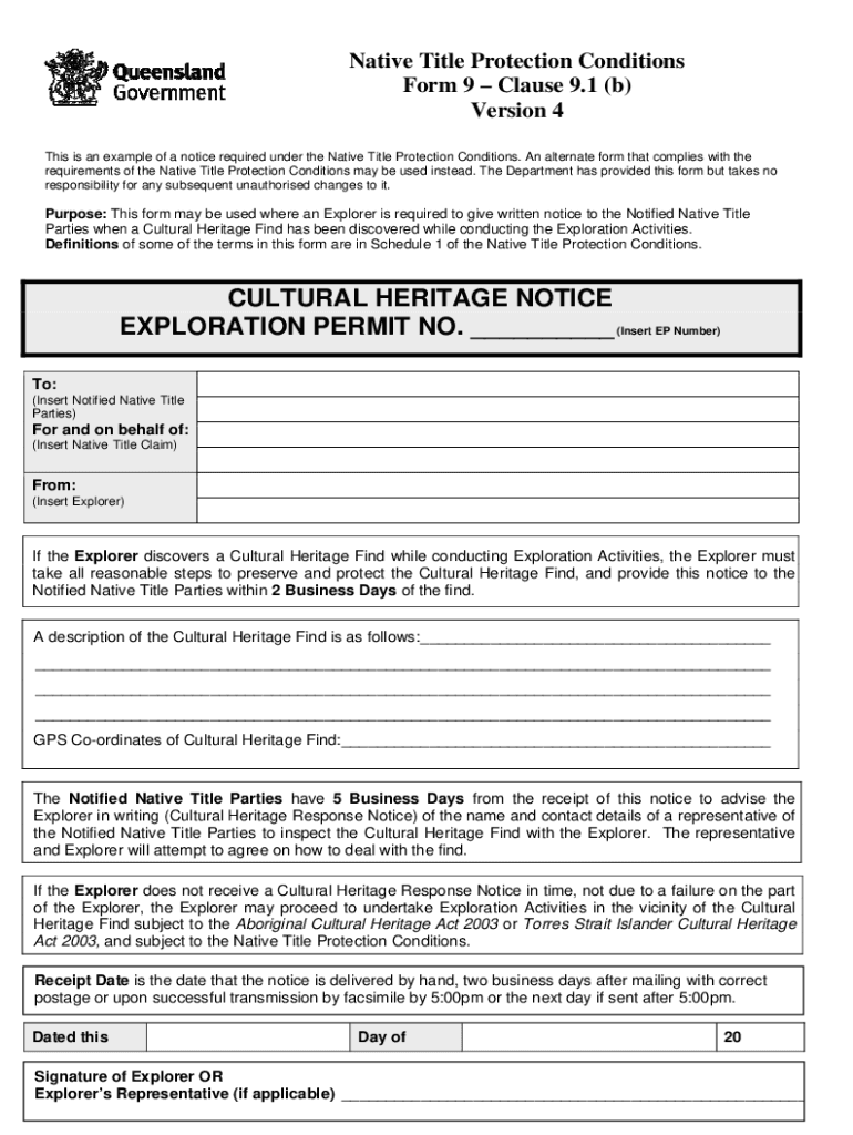 Fillable Online Native title cultural heritage notice. Native title ...