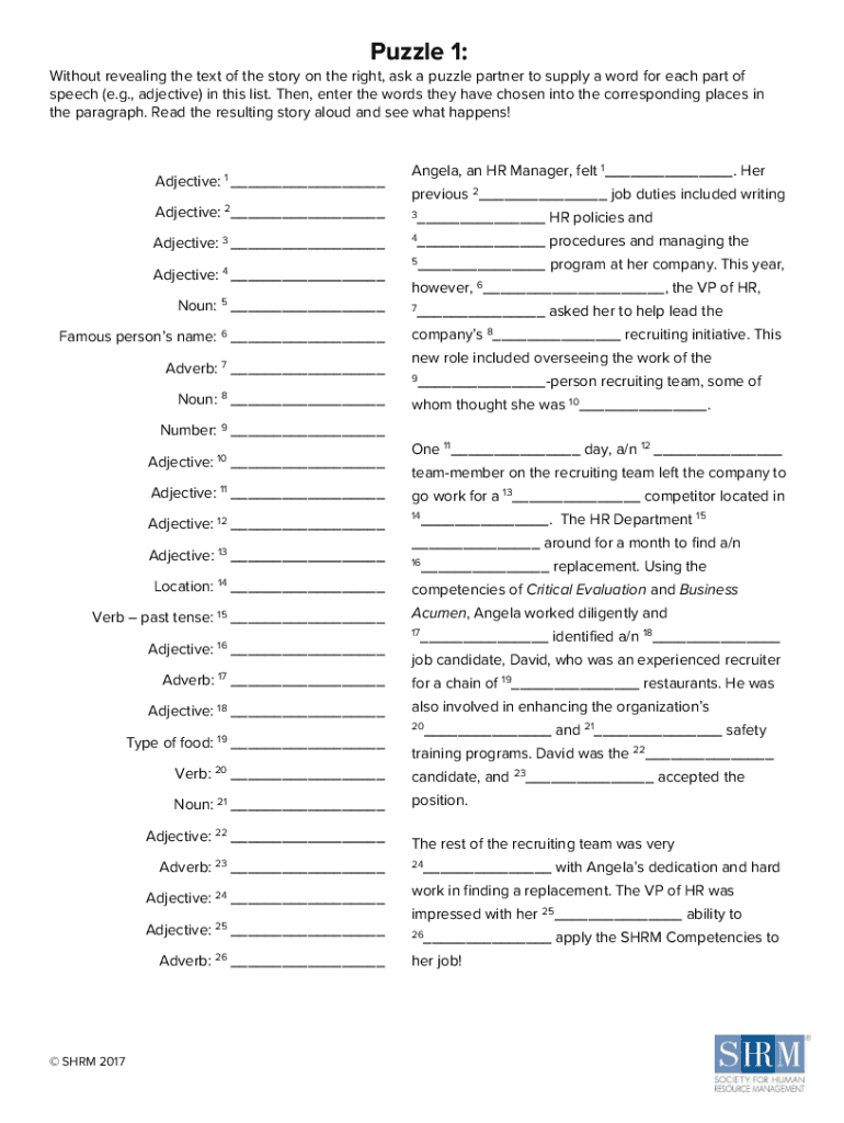 Fillable Online Try SHRM's HR Competencies Word Puzzles! Fax Email Print - pdfFiller