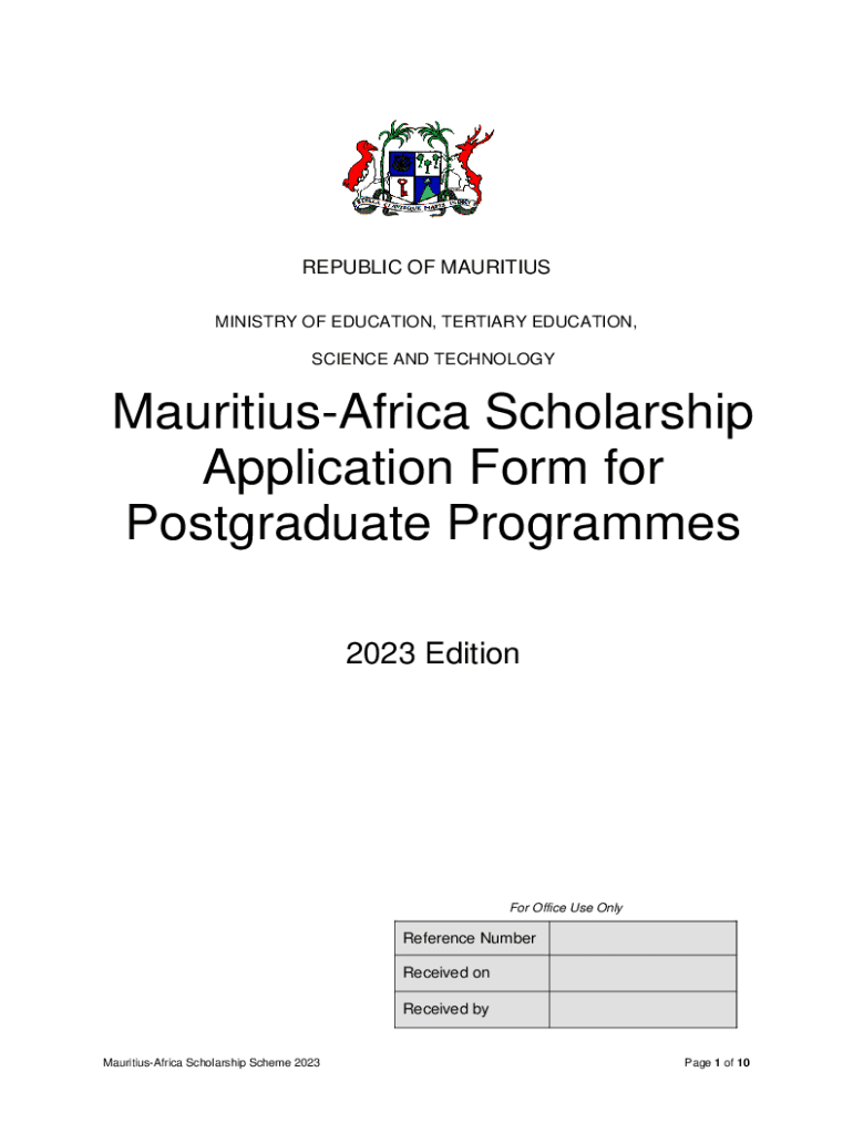 Fillable Online Mauritius-Africa Scholarship Application Form for ...