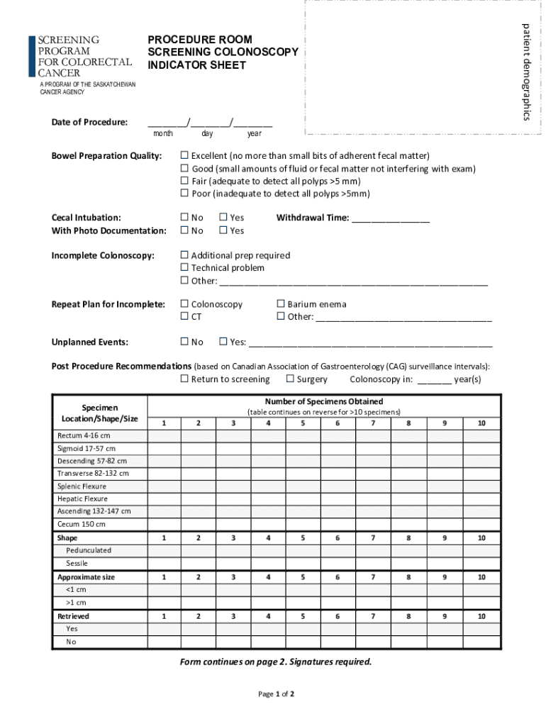 Fillable Online Screening Colonoscopy Indicator Sheet Fax Email Print ...