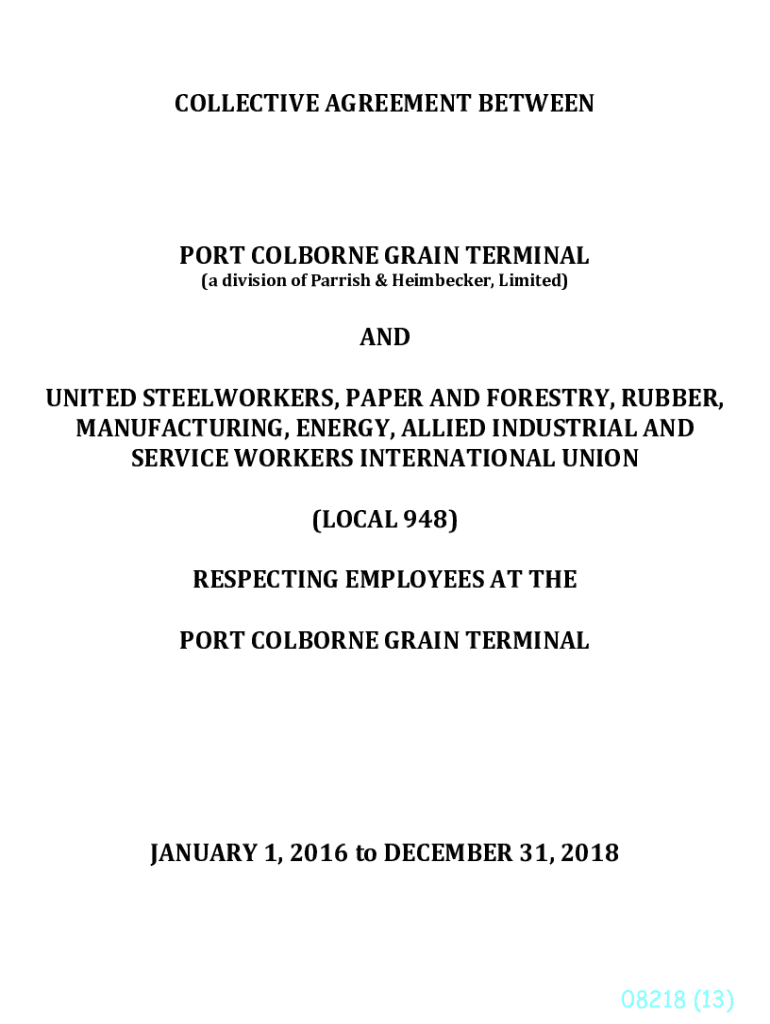 Fillable Online collective agreement between port colborne grain ...
